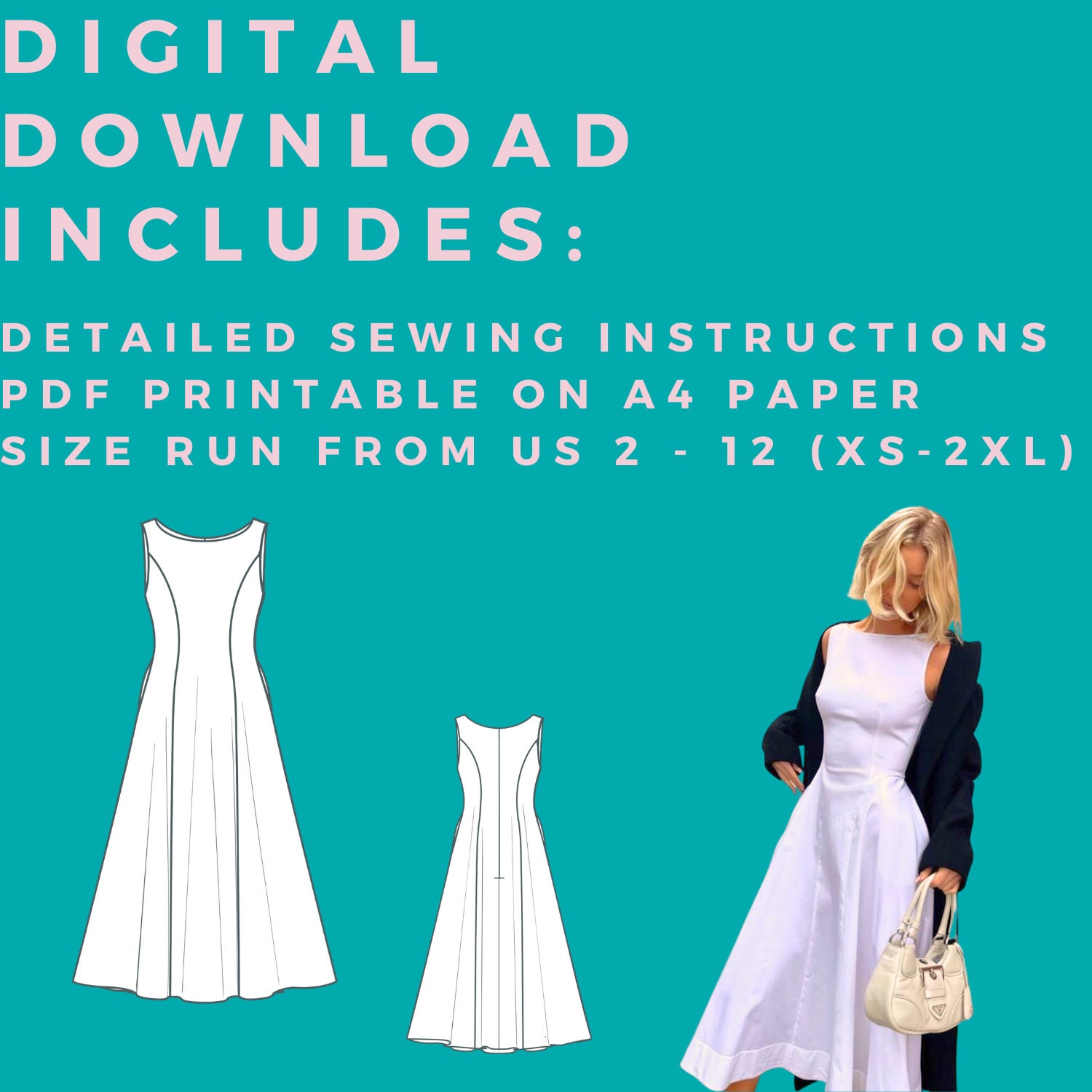 Poplin Midi Dress With Pockets / US Size Xs-xxl / Woven Dress Pattern ...