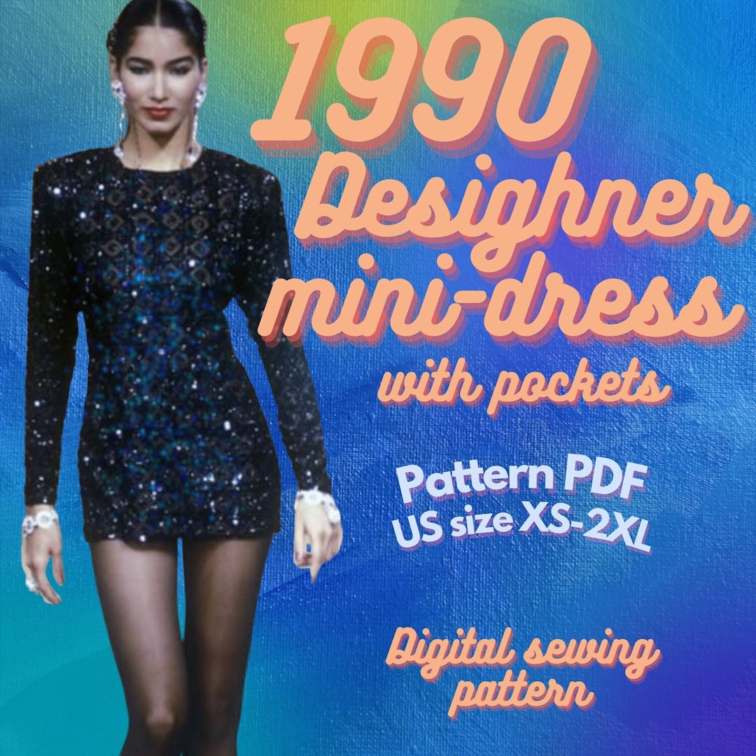 1990s Designer Dress Sewing Pattern With Pockets (PDF Pattern) - Etsy
