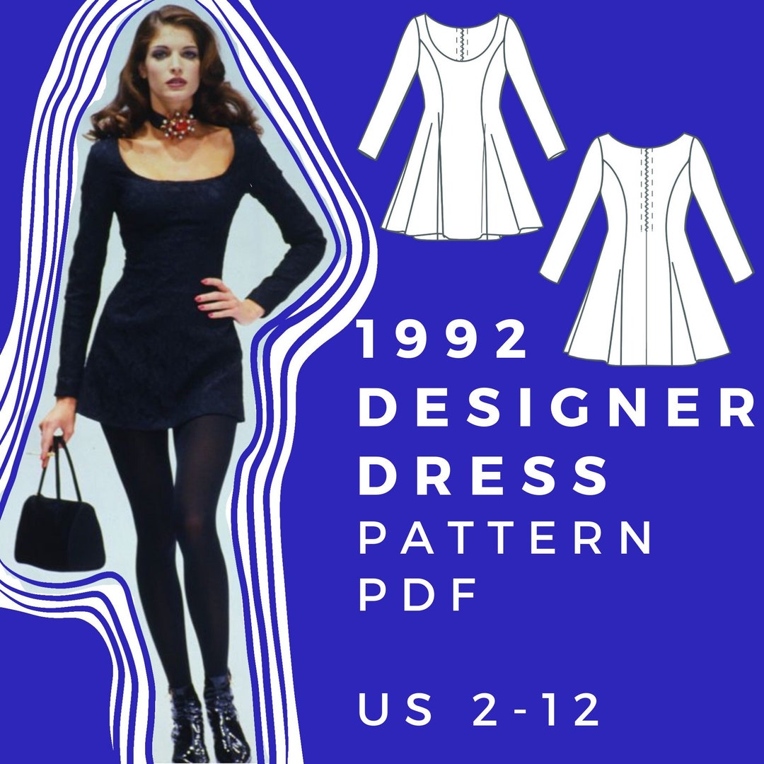 1992 Designer Dress Pattern PDF // Digital Pattern Download // US Size ...