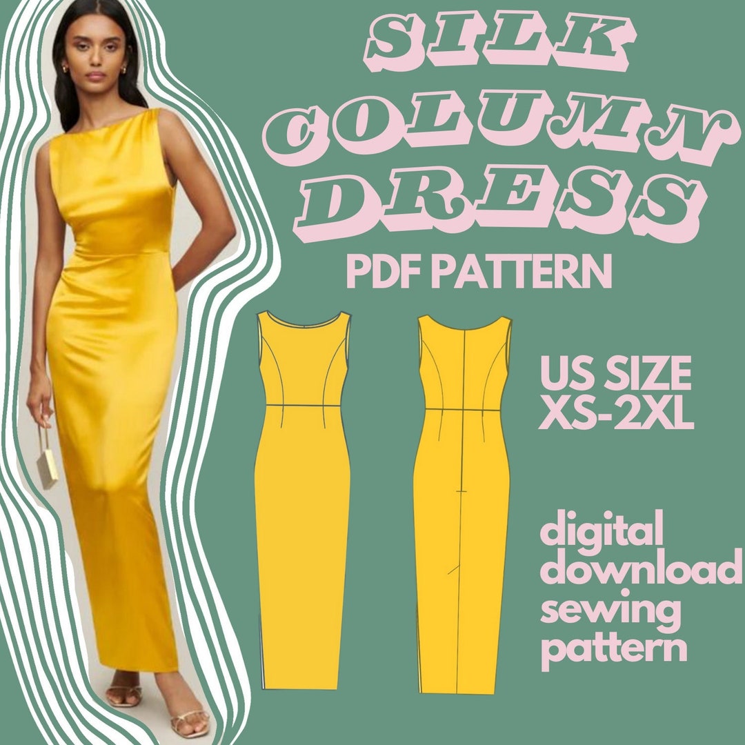 Silk Column Dress Pattern PDF // Digital Pattern Download // US Size 2 ...