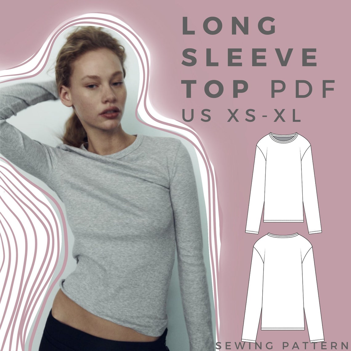 Long Sleeve Top Digital PDF Sewing Pattern // US Size Xs-xl // Instant ...
