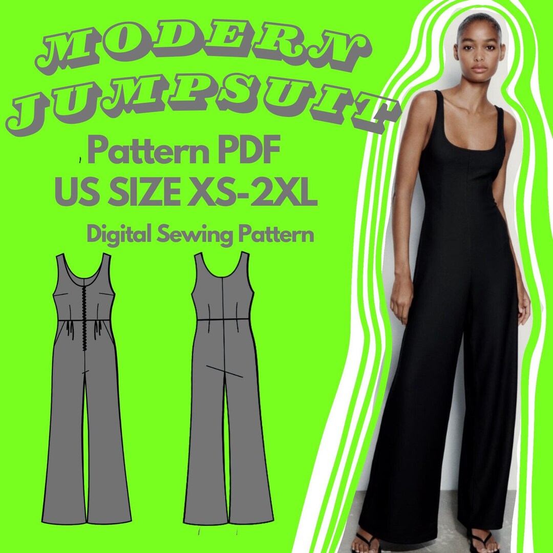 Modern Jumpsuit Pattern PDF // Digital Pattern Download // US Size 2-12 ...