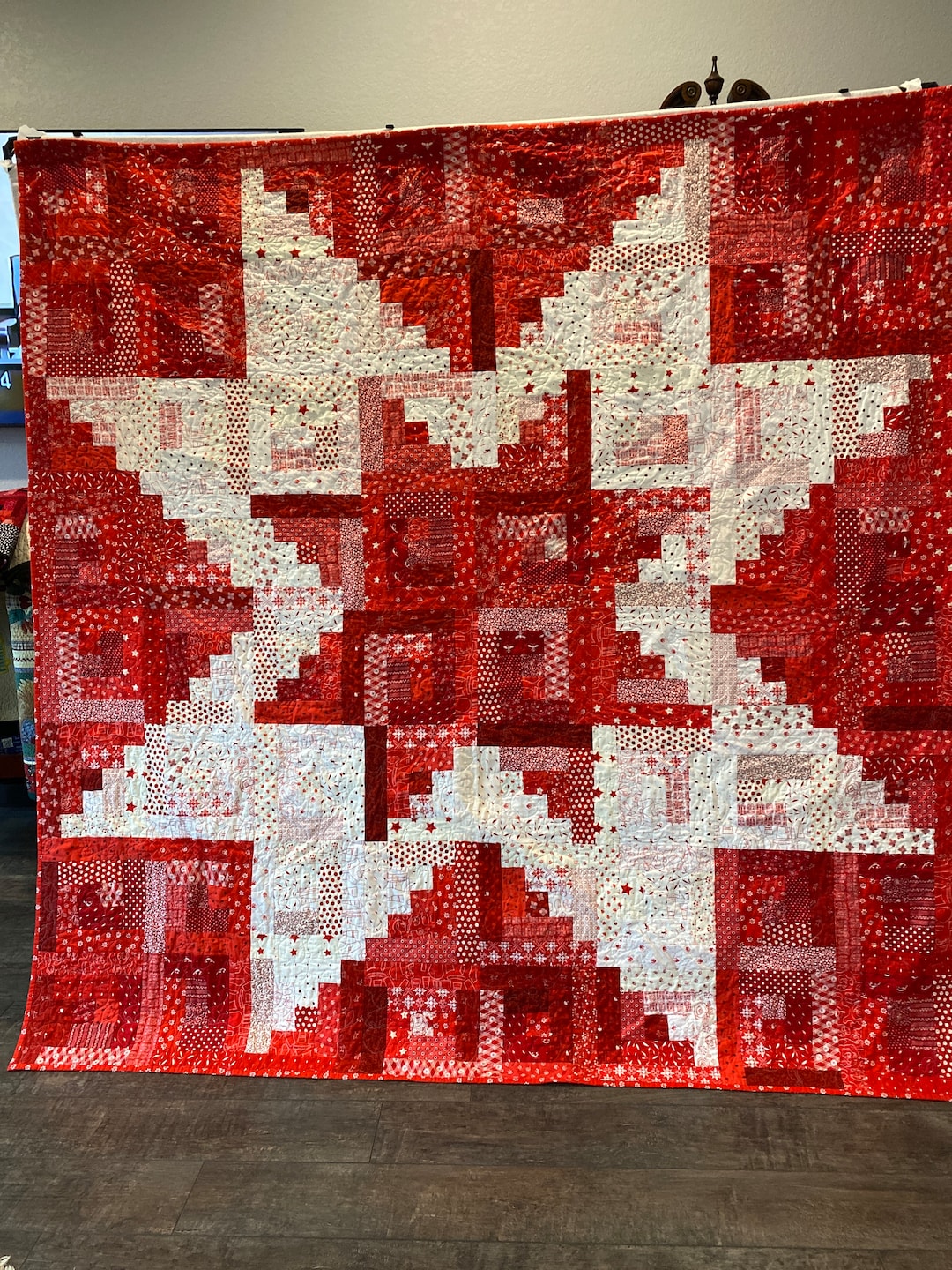 Handmade Quilt “echo Star “ Red and White, 74 Inches by 74 Inches - Etsy