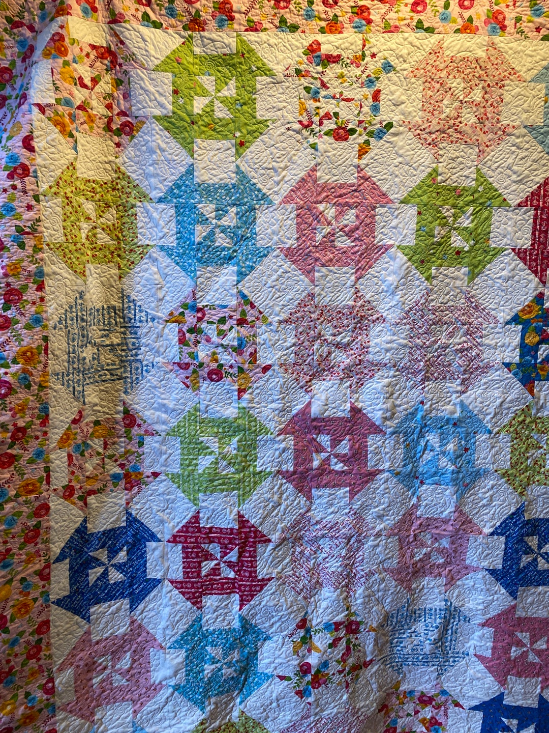 Handmade Quilt,spinning Turn Dash, Fabric Line is Simply Happy From ...