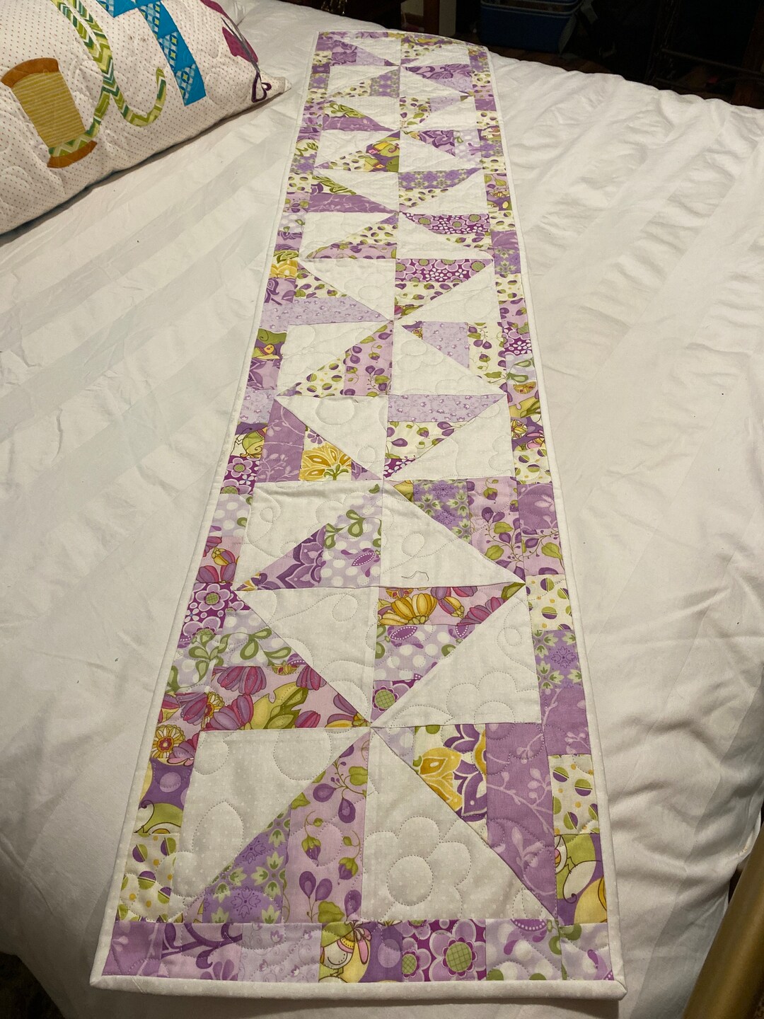 Handmade Quilted Table Runner Lavender Pinwheels, 12 1/2 Inches by 60 ...