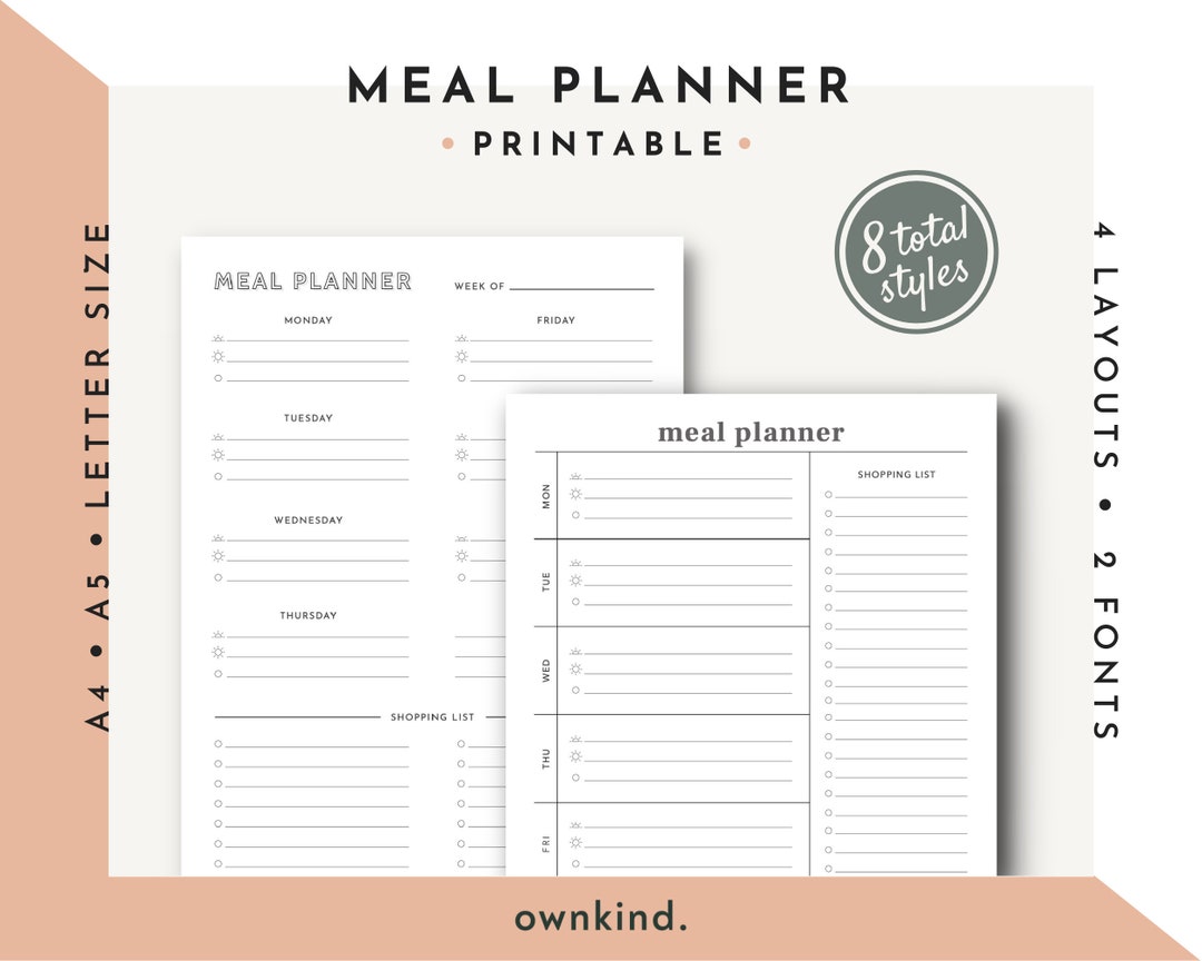 Weekly Meal Planner, Printable, Instant Download, A4, A5, Letter ...
