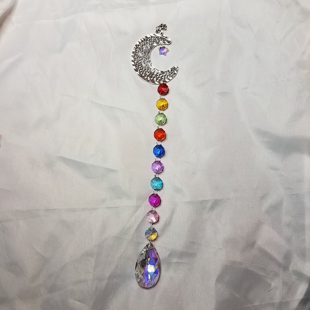 Celestial Suncatcher With Asfour Lead Crystals Moon and Star - Etsy