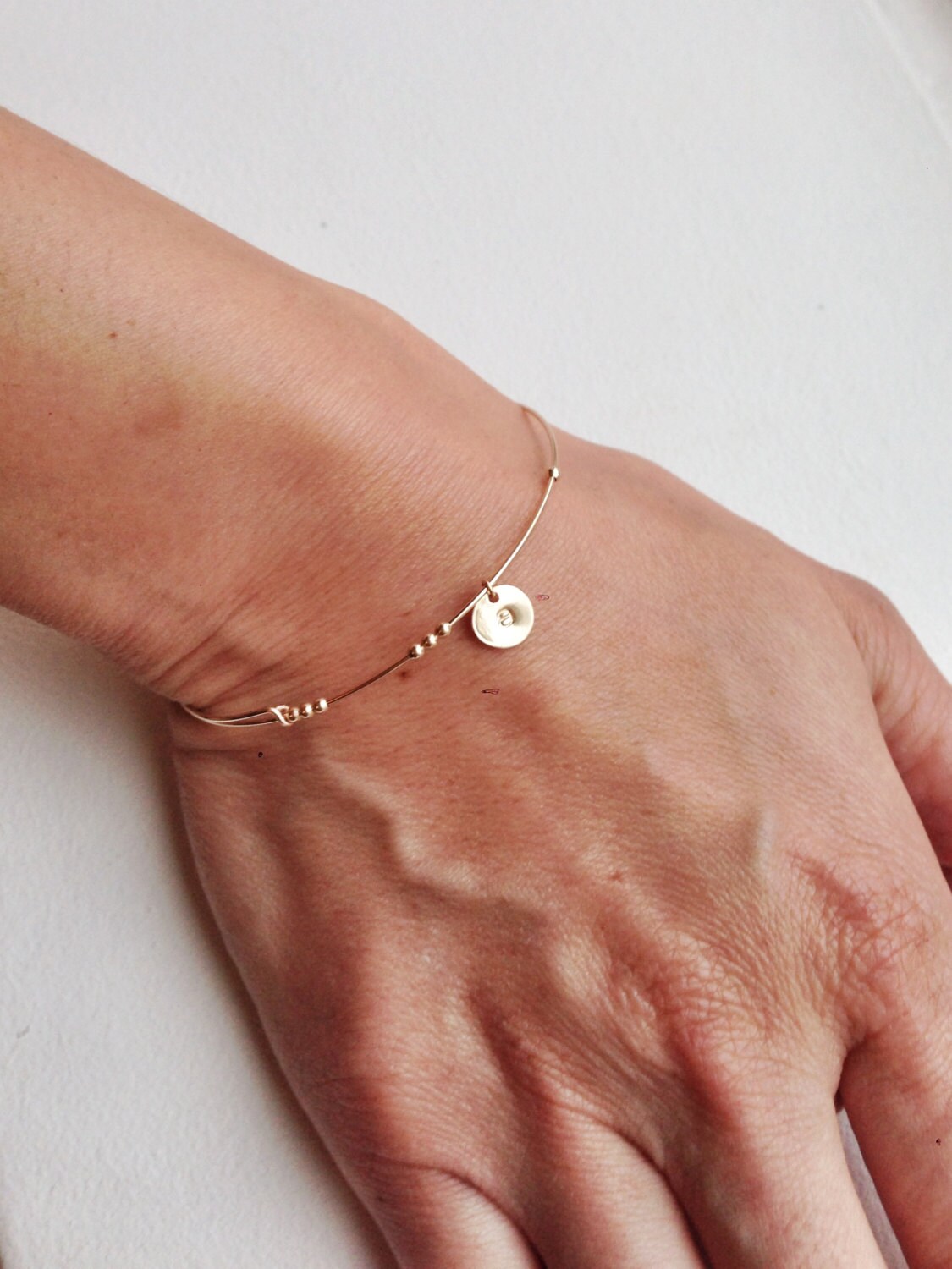 Personalized Charm Bangle // 14k Gold-filled Bracelet With Handstamped ...