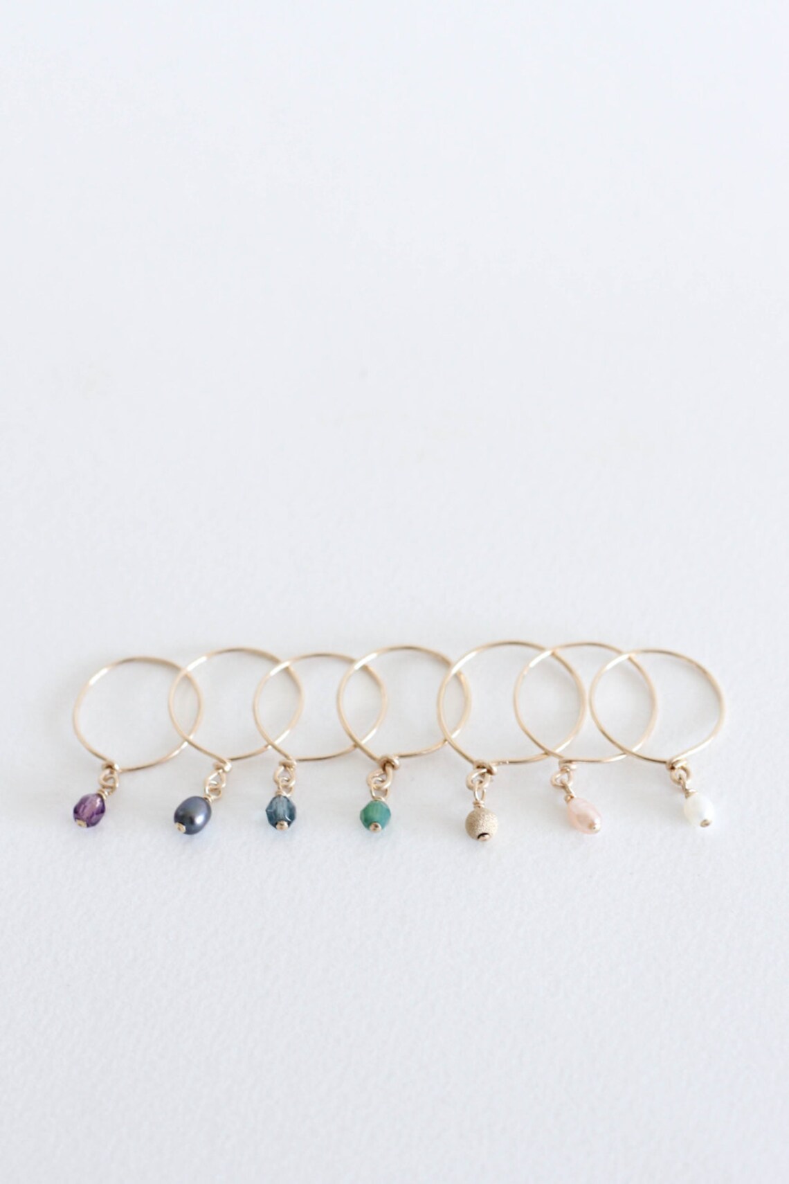 Pebble Ring // 14k Gold Filled, Stackable Ring With Single Hanging Pearl (other Stones Available ...