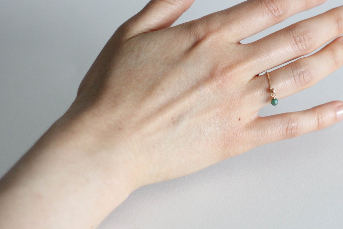 Pebble Ring // 14k Gold Filled, Stackable Ring With Single Hanging Pearl (other Stones Available ...