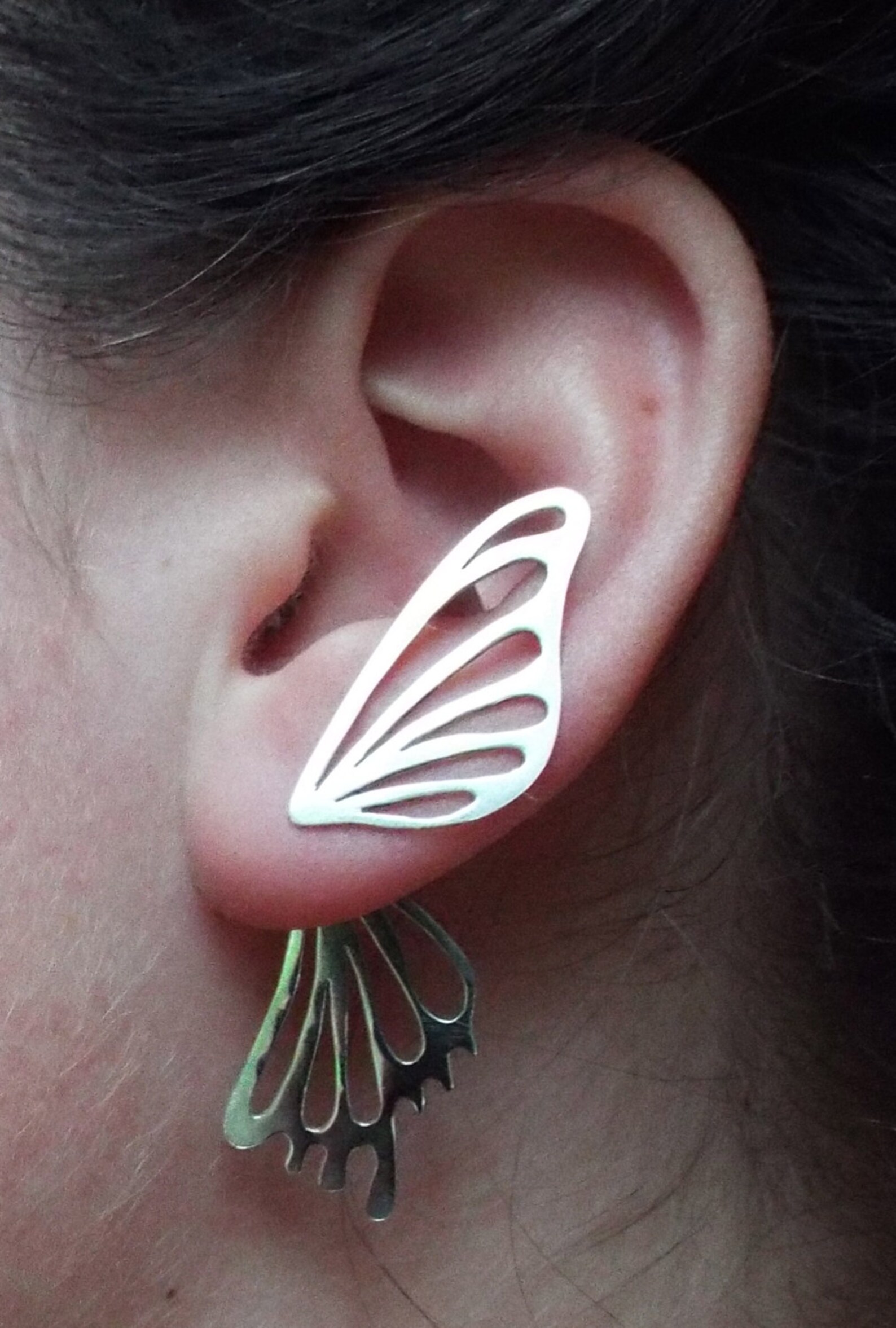 Stylized Sunset Moth Sterling Silver Ear Cuff and Ear Jacket - Etsy
