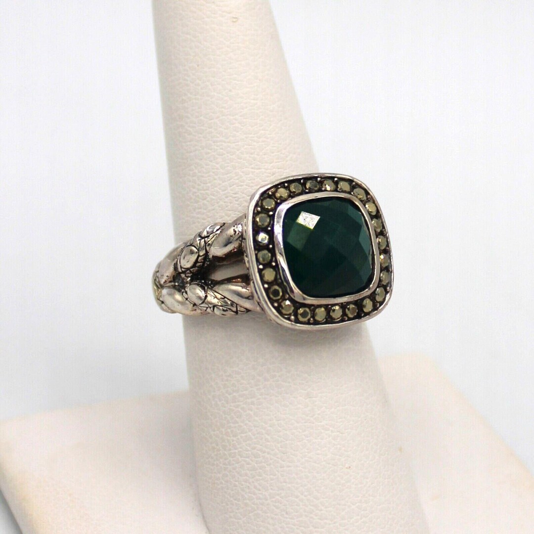 Jai by John Hardy Sterling Silver Green Gemstone & Marcasite Ring Sz 7 ...