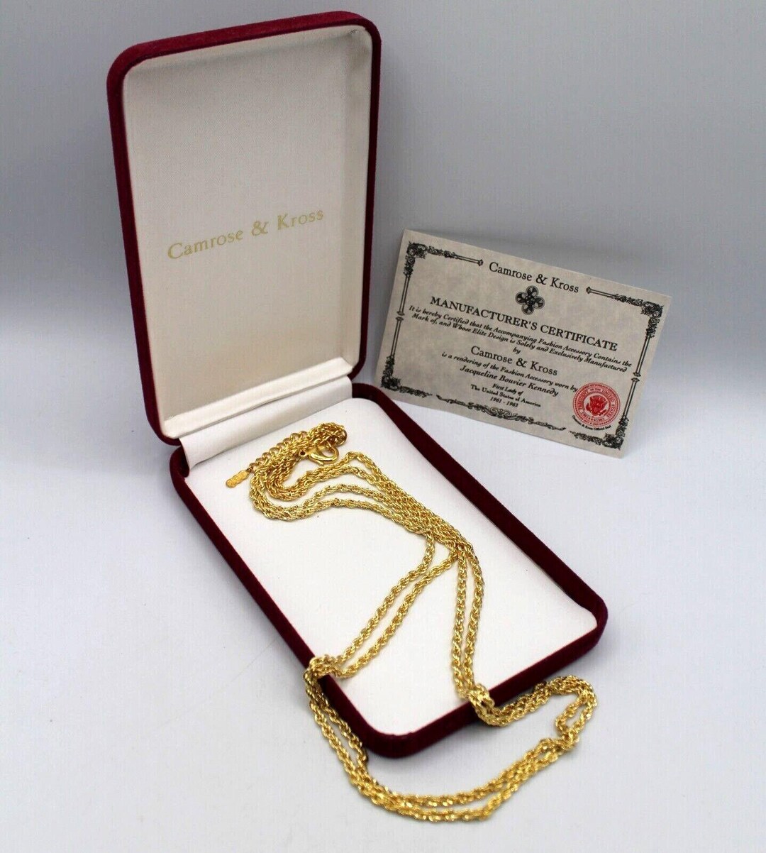 Camrose & Kross Jacqueline Kennedy Double Rope Chain Necklace Gold Tone ...
