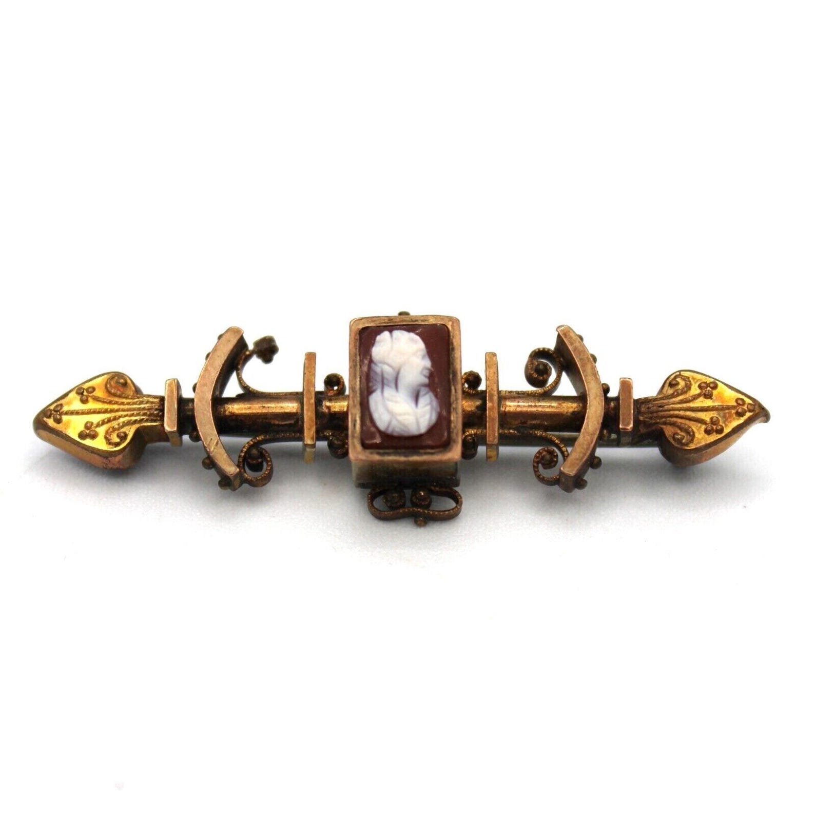 Antique Victorian Bar Pin W/ Hardstone Cameo Etruscan Revival Gold ...