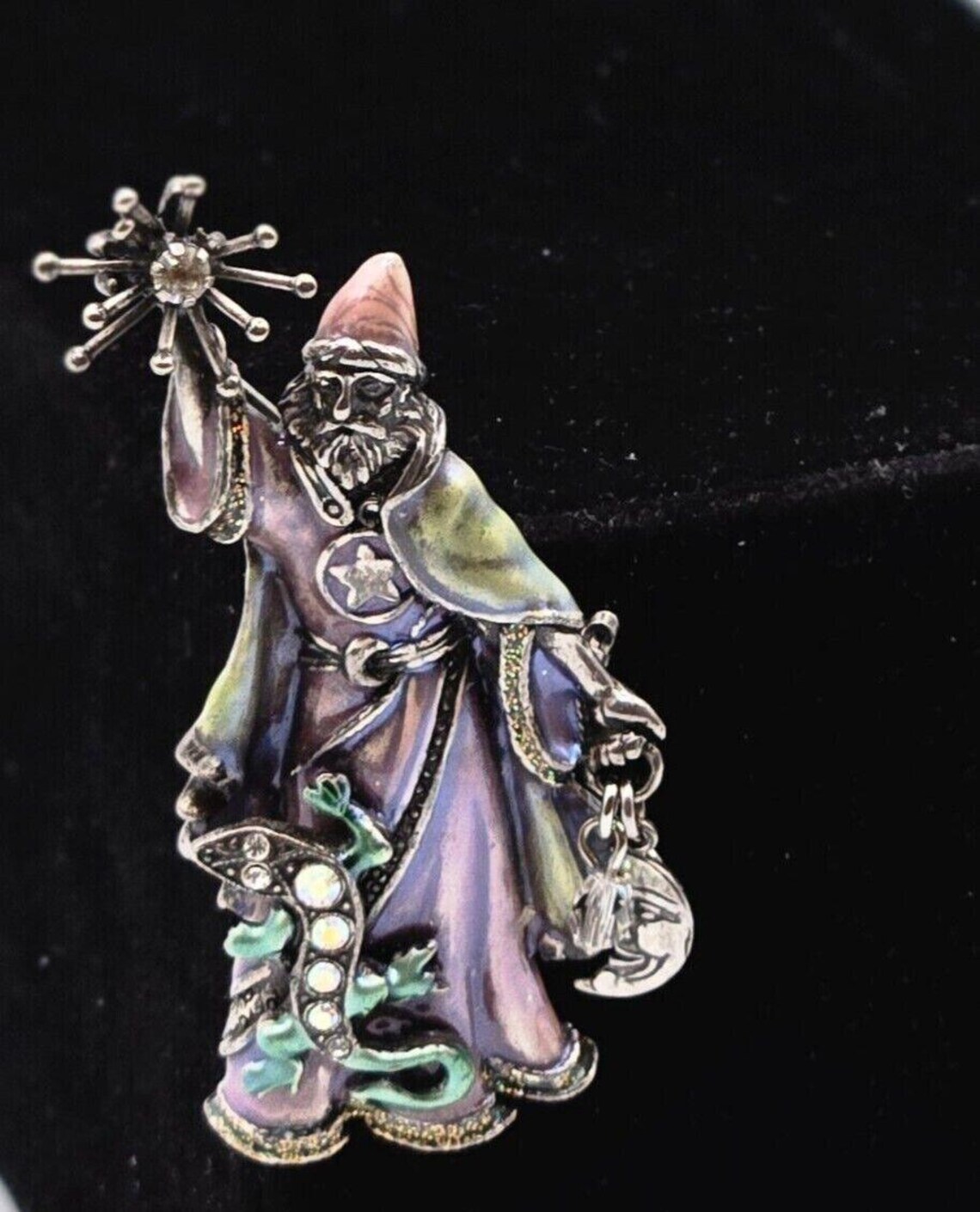 Kirks Folly Merlin Brooch Wizard & Lizard Silver Tone Purple Enamel ...