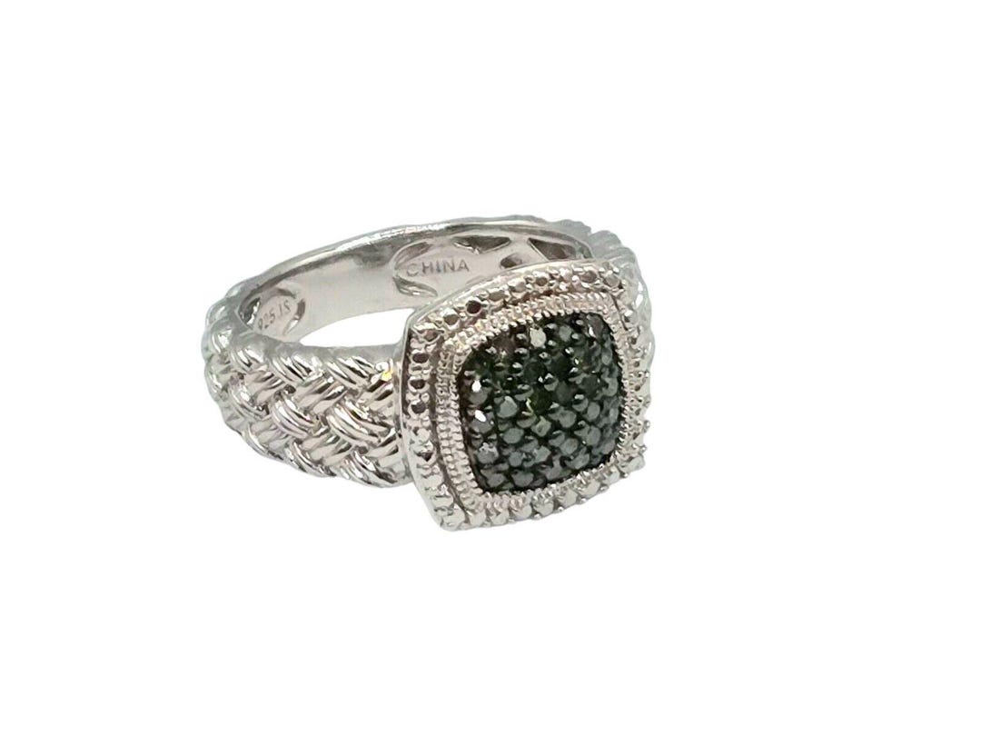 JS Joseph Schmid Affinity Ring 925 Sterling Silver Pave Green Diamond ...