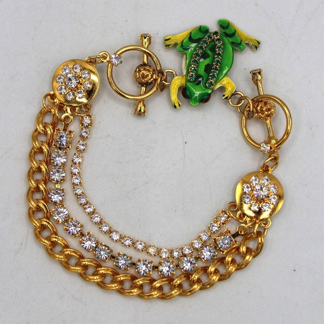 Vintage Lunch at the Ritz Enamel Frog Toggle Bracelet Gold Tone W ...