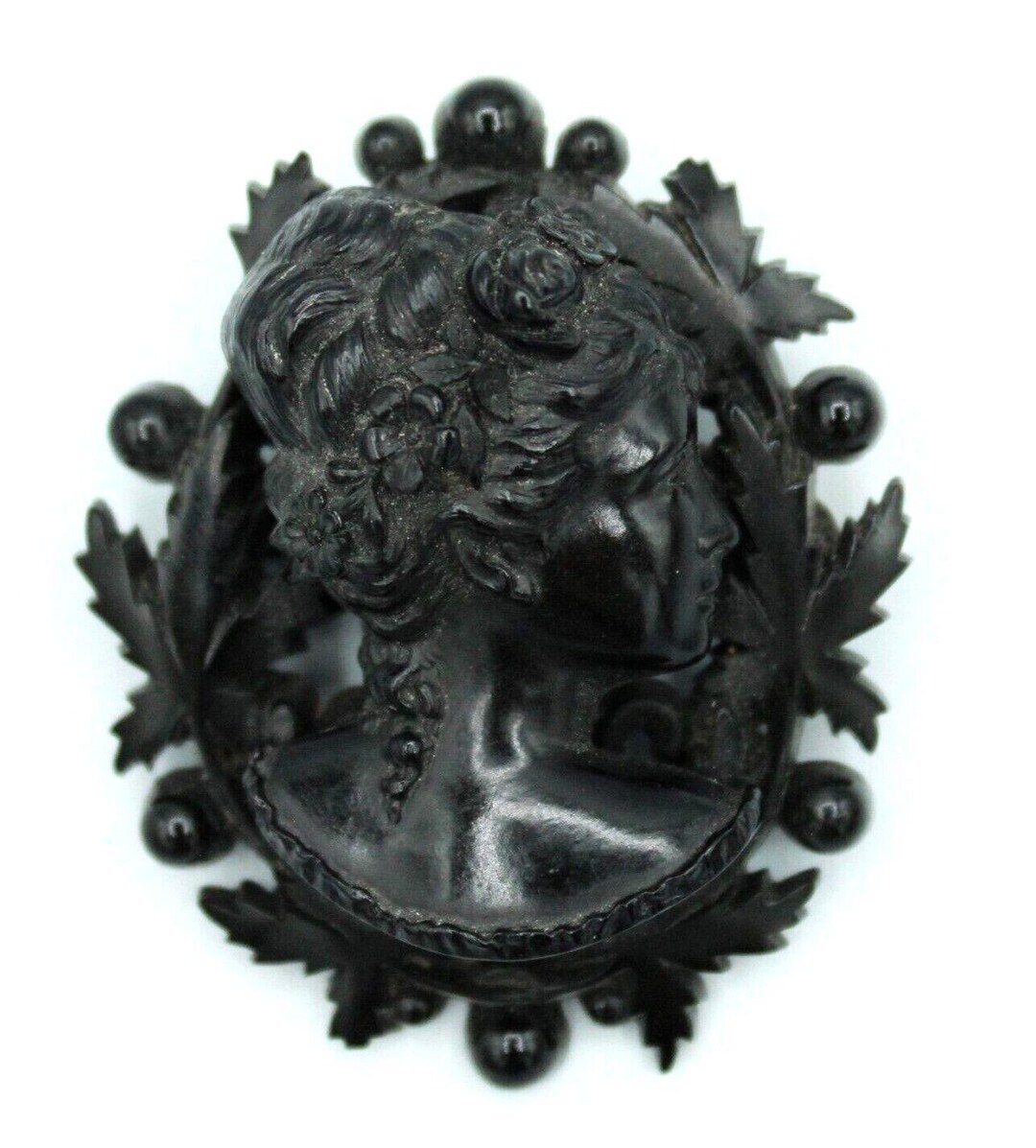 Antique Victorian Black Vulcanite Cameo Brooch Pin Mourning Jewelry ...