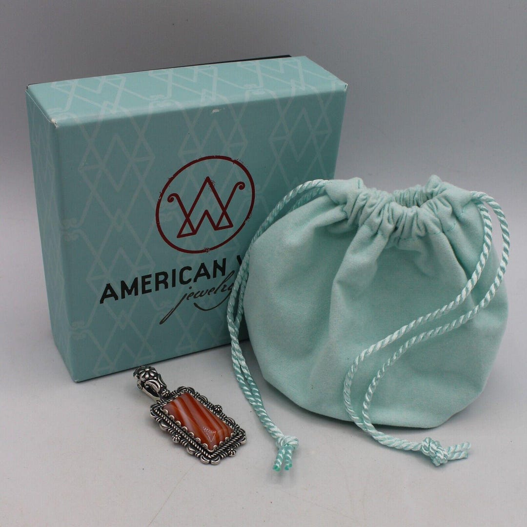 American West Carolyn Pollack Orange Agate & Sterling Silver Pendant W ...