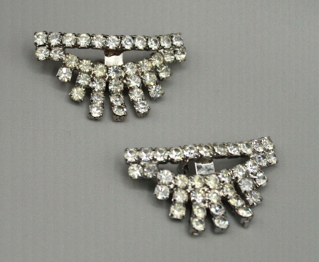 Vintage Clear Rhinestone Fringe Shoe Clips Silver Tone - Etsy