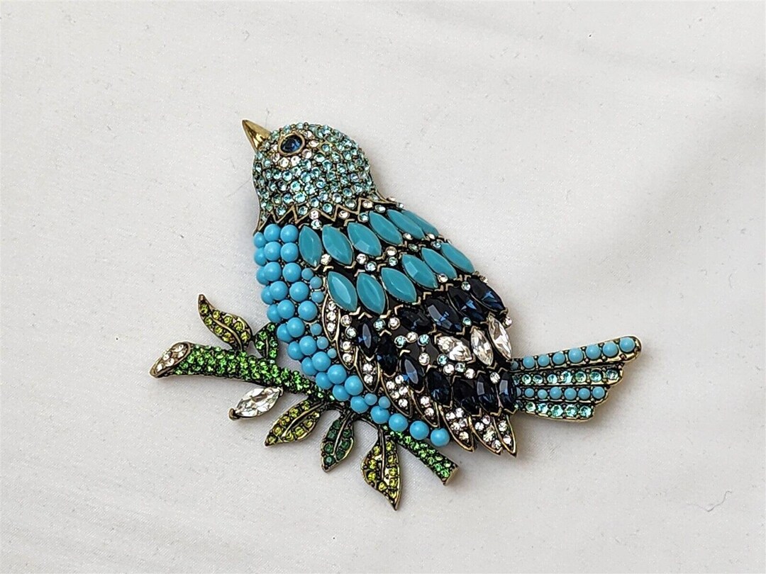 Heidi Daus Marquis Madness Bird Brooch Gold Tone Crystal Blue - Etsy