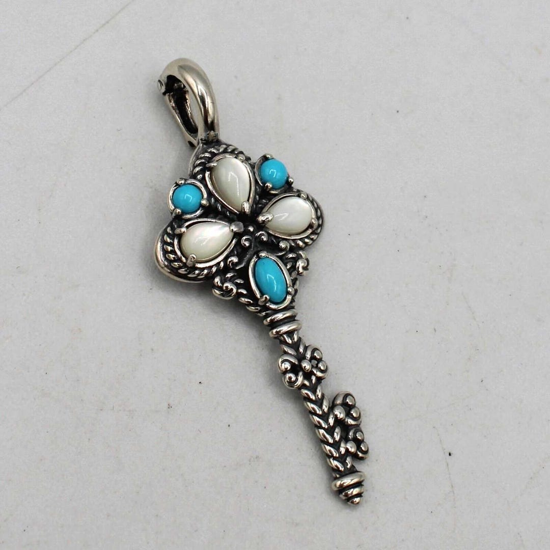 Vintage Carolyn Pollack Turquoise MOP & Sterling Silver Key Pendant W ...