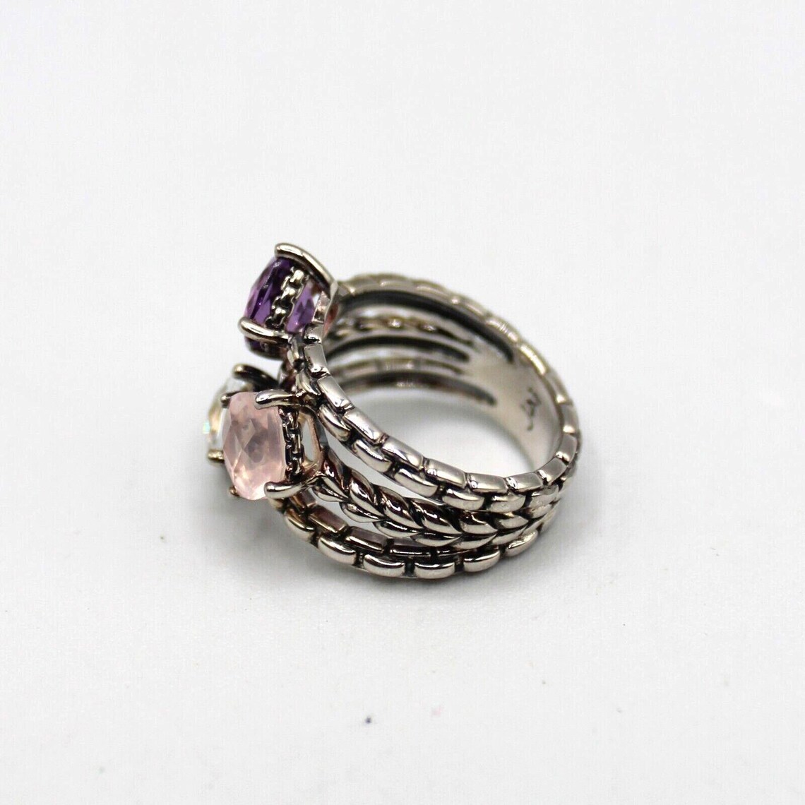 JAI Sterling Silver COOL Celebration Ring 3 Gemstone Pink Purple Clear ...