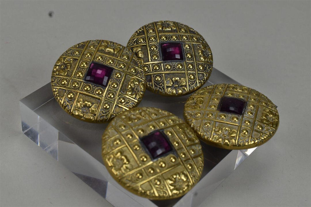 Antique Gesetzli Geschutzt Art Nouveau Brass Metal Buttons Amethyst ...
