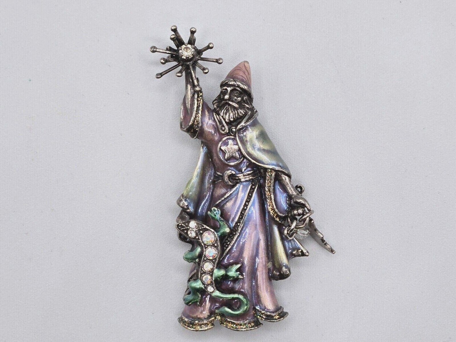 Kirks Folly Merlin Brooch Wizard & Lizard Silver Tone Purple Enamel ...