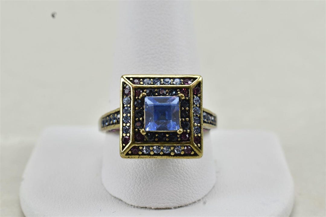 Heidi Daus Square Blue Swarovski Crystal & Bronze Tone Cocktail Ring ...