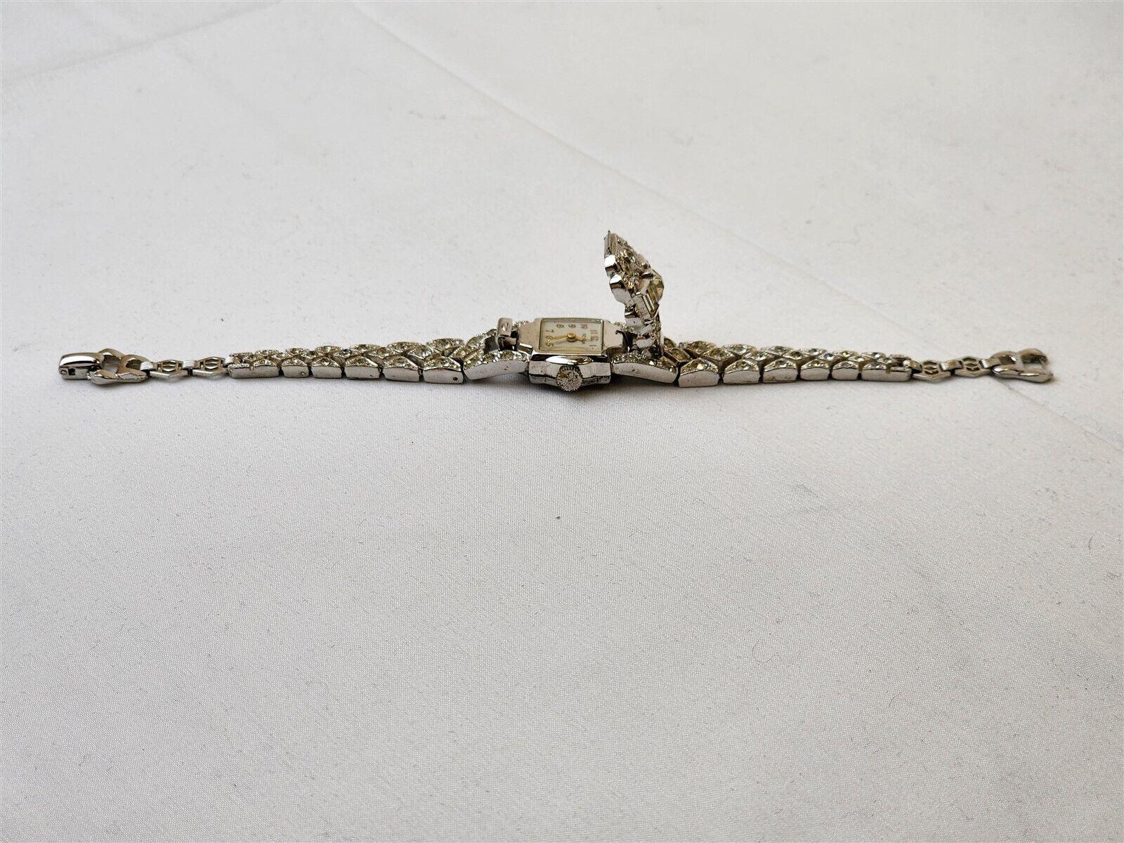 Vintage 1950's Geneva Art Deco Crystal Hidden Face Watch Bracelet ...