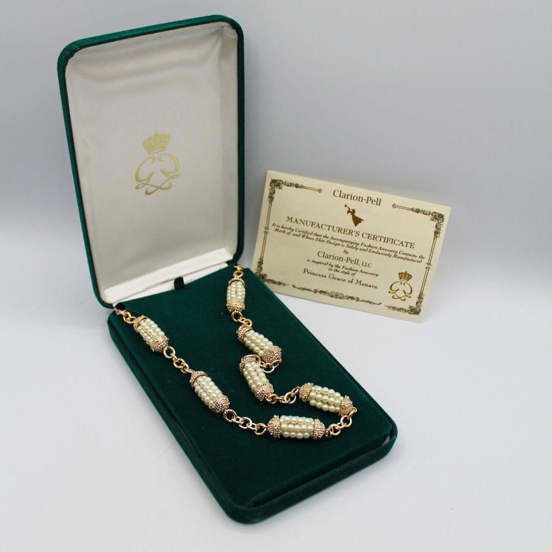 Clarion Pell Princess Grace Kelly Collection Faux Pearl Necklace Gold ...