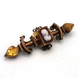 Antique Victorian Bar Pin W/ Hardstone Cameo Etruscan Revival Gold ...