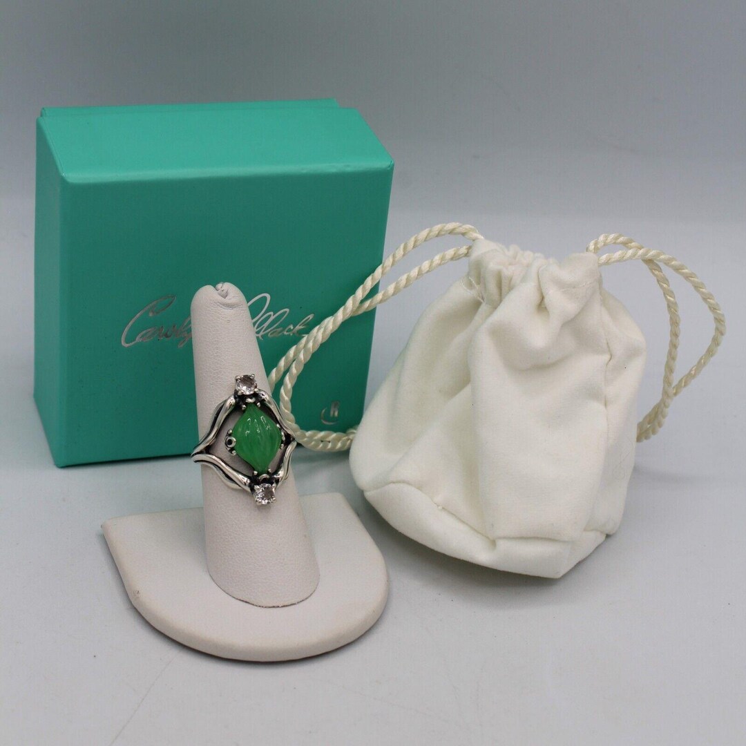 Vintage Carolyn Pollack Green Jade & CZ Sterling Silver Ring Sz 7 W ...