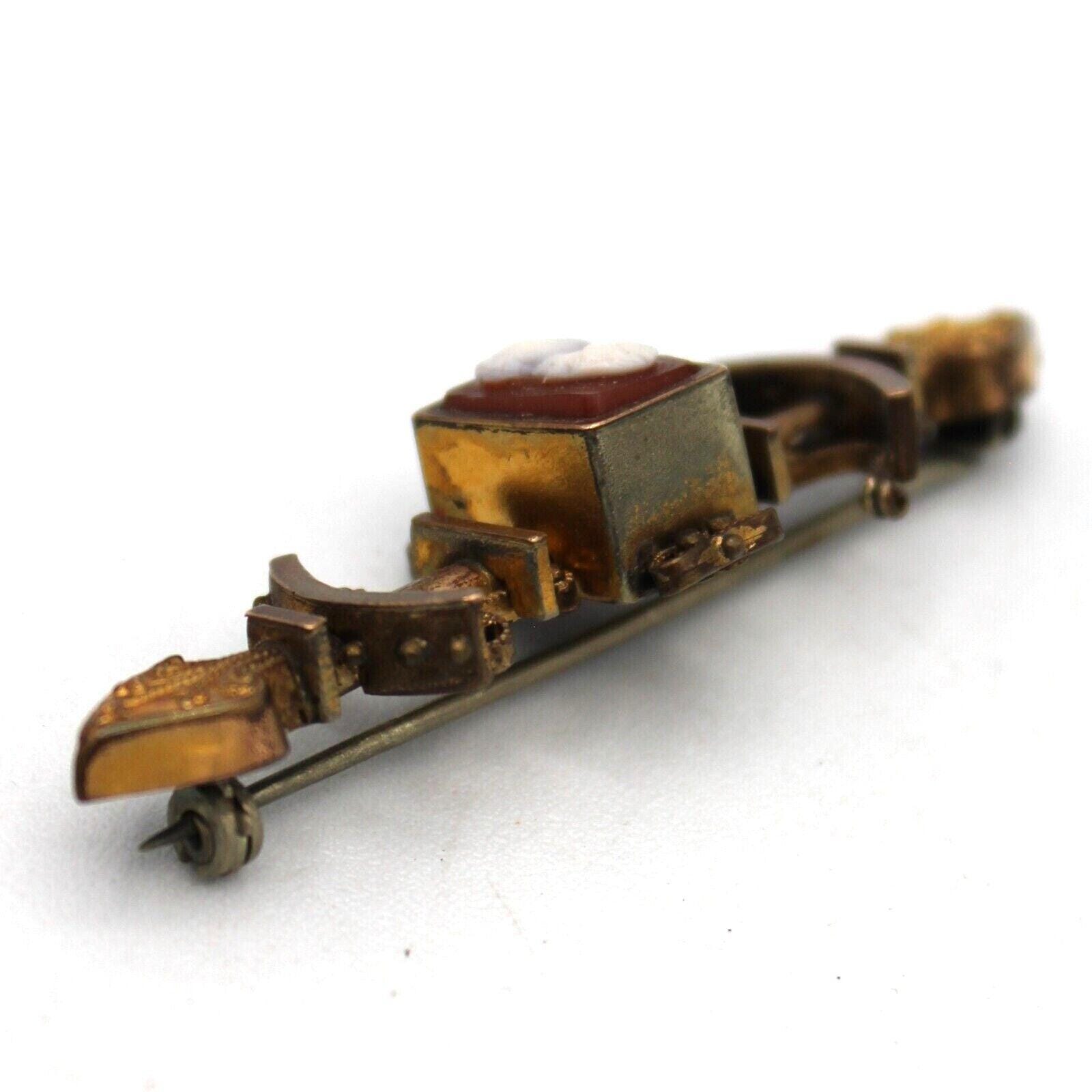Antique Victorian Bar Pin W/ Hardstone Cameo Etruscan Revival Gold ...
