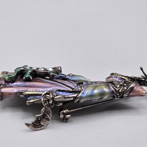 Kirks Folly Merlin Brooch Wizard & Lizard Silver Tone Purple Enamel ...