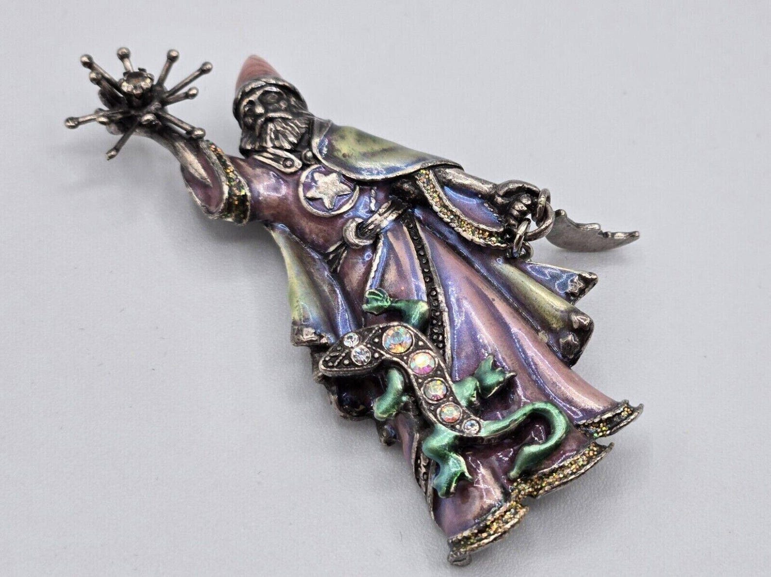 Kirks Folly Merlin Brooch Wizard & Lizard Silver Tone Purple Enamel ...
