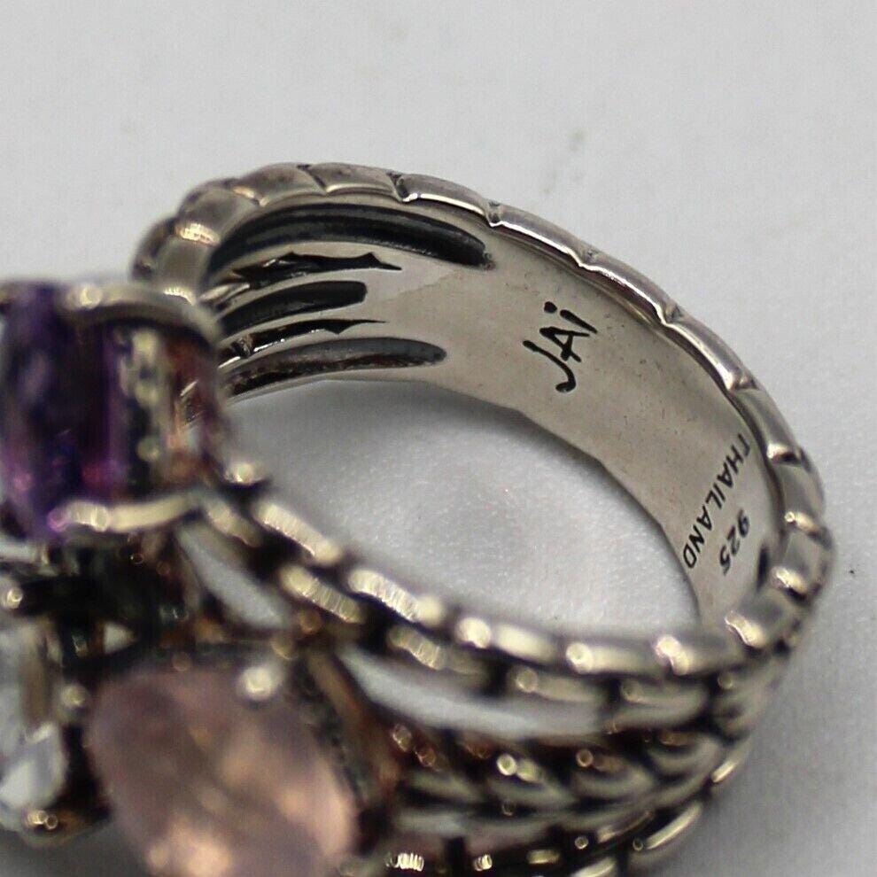 JAI Sterling Silver COOL Celebration Ring 3 Gemstone Pink Purple Clear ...