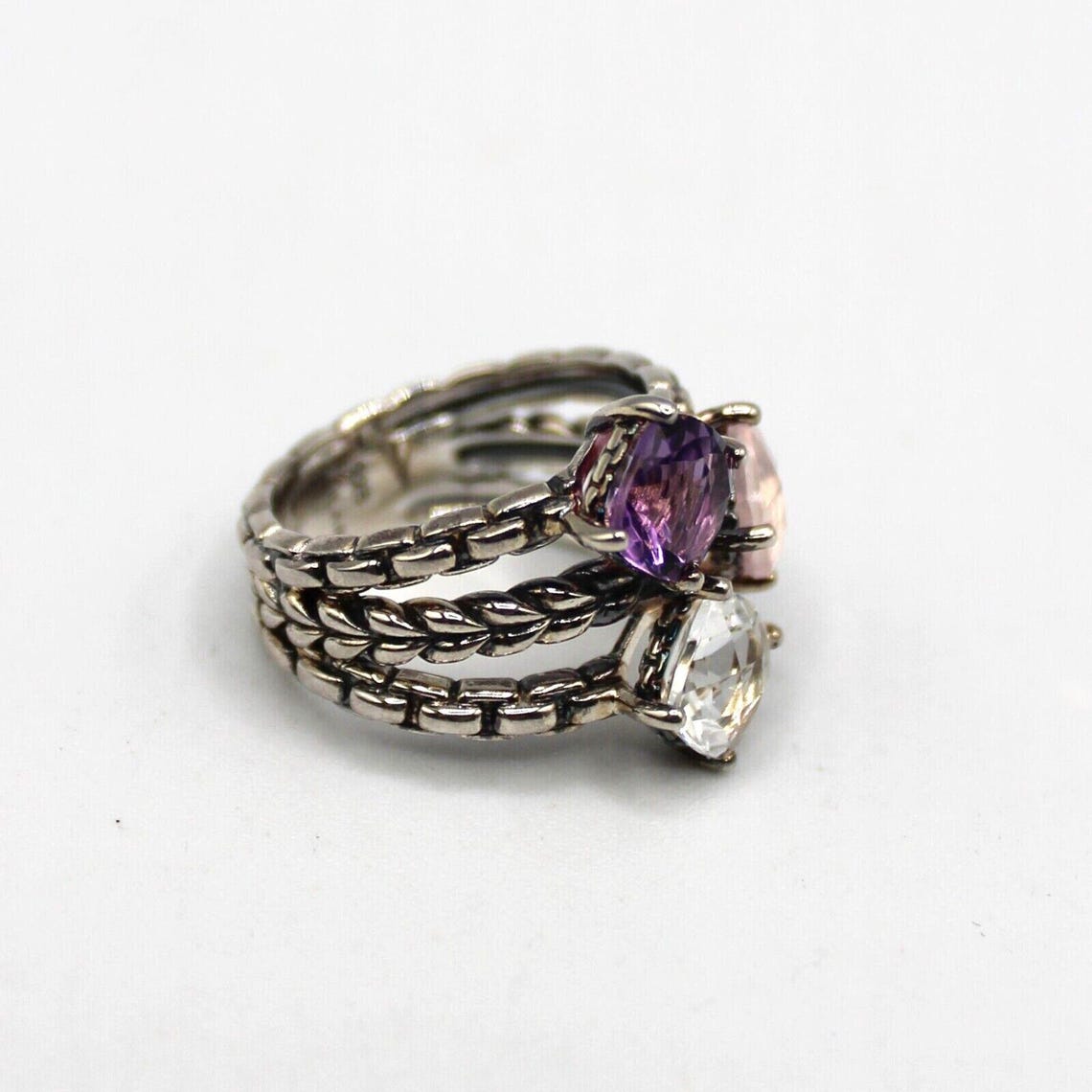JAI Sterling Silver COOL Celebration Ring 3 Gemstone Pink Purple Clear ...