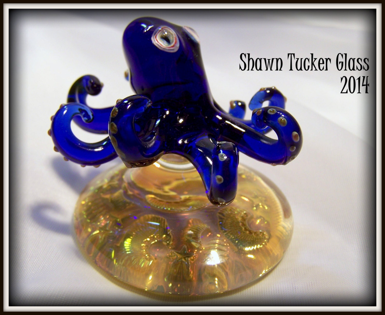 Blue Glass Octopus Sculpture on Base MADE TO ORDER Lampwork Art Glass ...