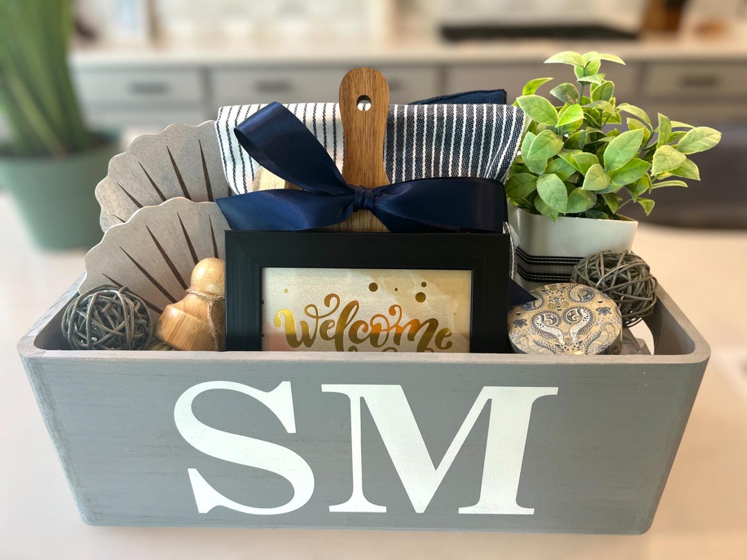 Monogram Welcome Home Gift Basket - Personalized Housewarming Gift ...