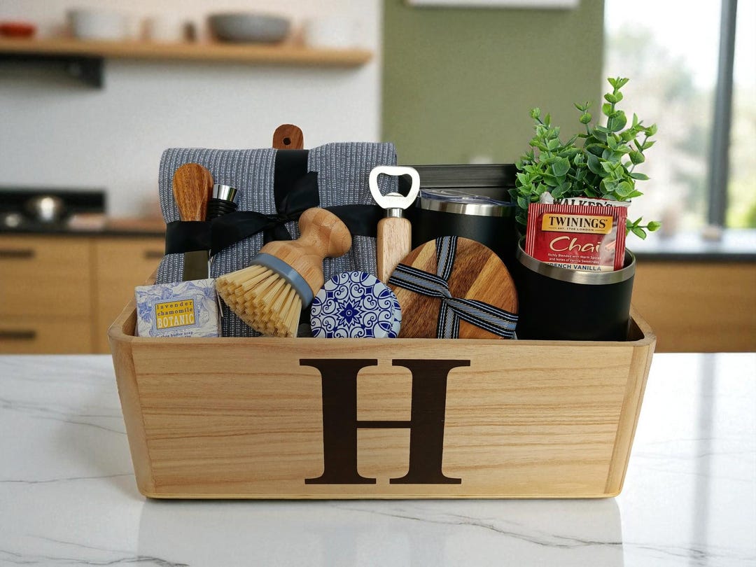 Monogram Welcome Home Gift Basket - Personalized Housewarming Gift ...