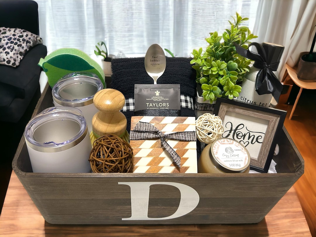 Monogram Welcome Home Gift Basket Personalized Housewarming Gift Basket ...