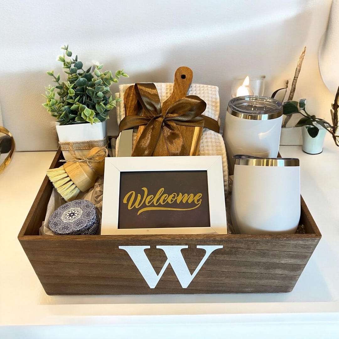 Monogram Welcome Home Gift Basket - Personalized Housewarming Gift ...