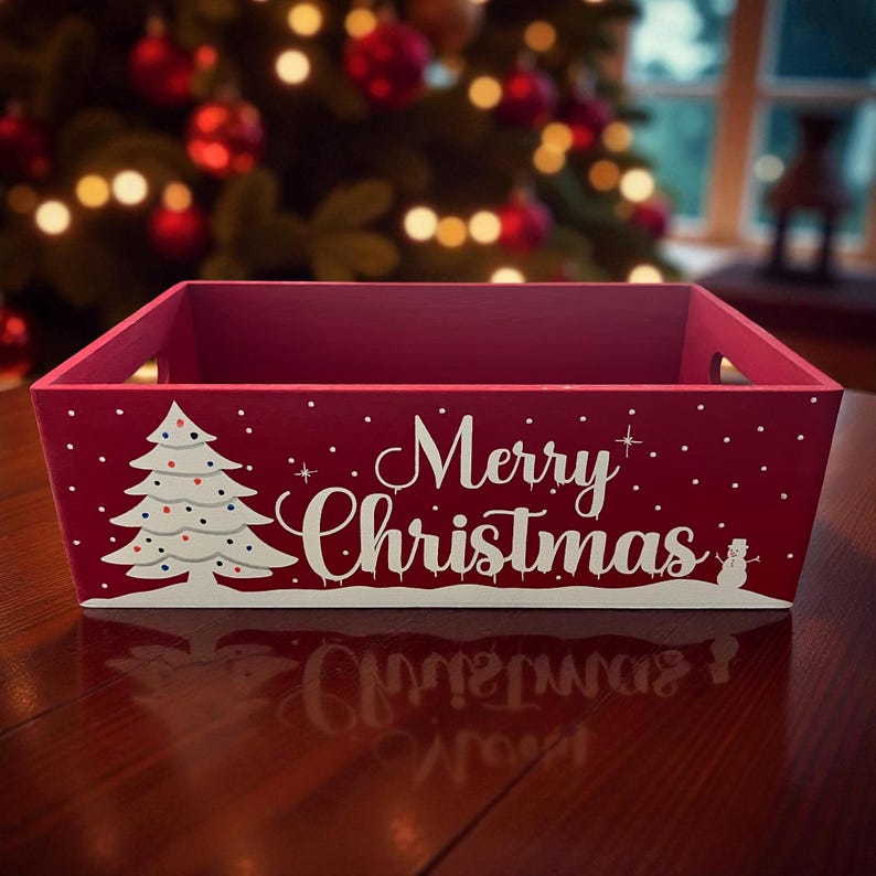 Hand-painted Christmas Decor Box – Original Holiday Artwork – Wooden ...