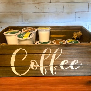 Coffee Bar Wood Box, Coffee Bar Storage, Wood Coffee Caddy, Coffee Bar ...