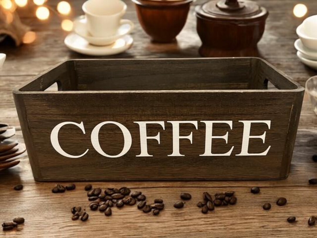 Coffee Bar Wood Box, Coffee Bar Storage, Wood Coffee Caddy, Coffee Bar ...