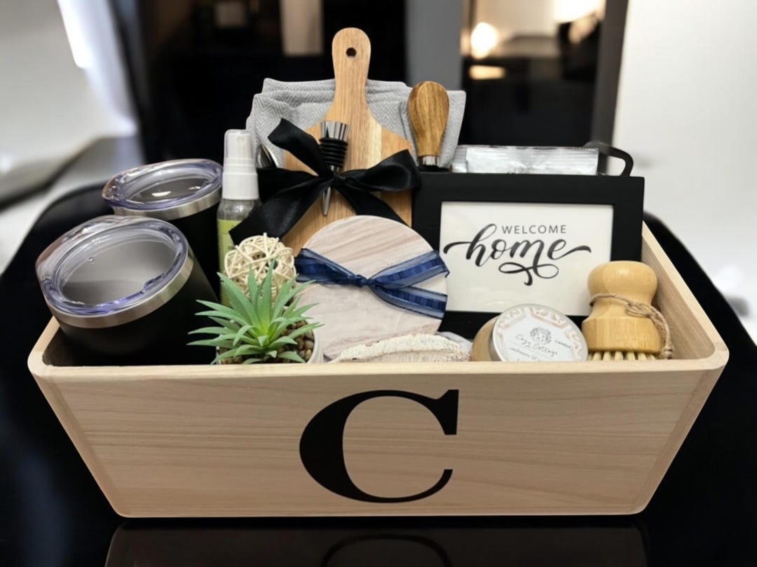 Monogram Welcome Home Gift Basket - Personalized Housewarming Gift ...
