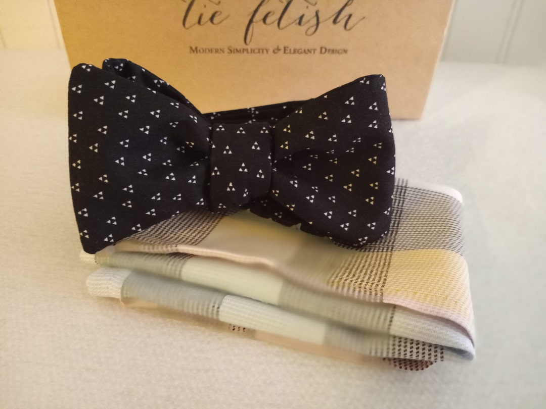Black Triple Dot Triangle Bow Tie, Pocket Square and Lapel Pin Dapper ...