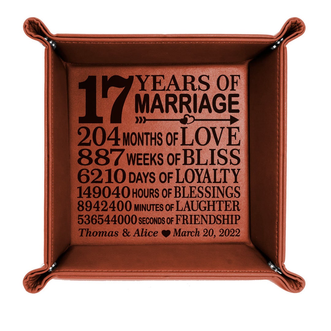 PERSONALIZED 17 Years Of Marriage Engraved Leather Valet Tray personalized-17-years-of-marriage-engraved-leather-valet-tray